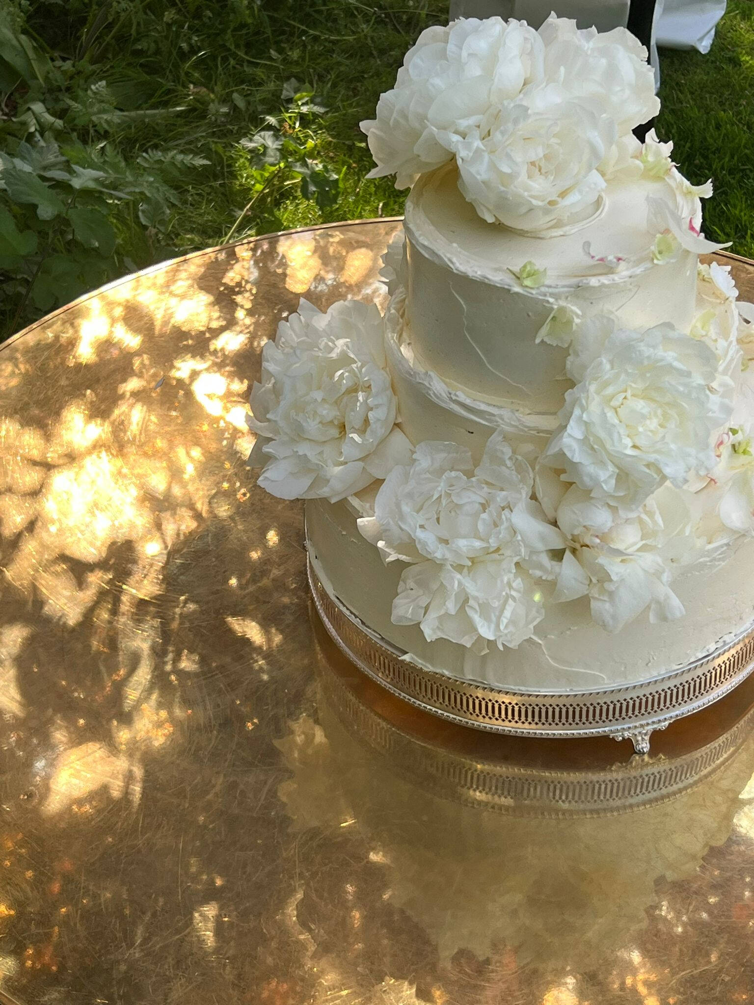 Violet Cakes three tier classic wedding cake with peonies